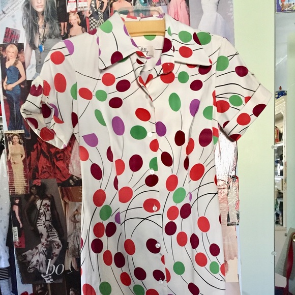 Milly | Dresses | Milly Polka Dot White Button Down Dress So Cute 4 ...